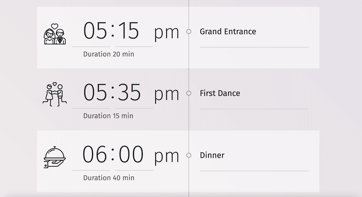 Wedding Reception Timeline Example: What, Where & When