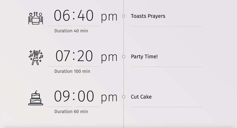 Wedding Reception Timeline Example: What, Where & When